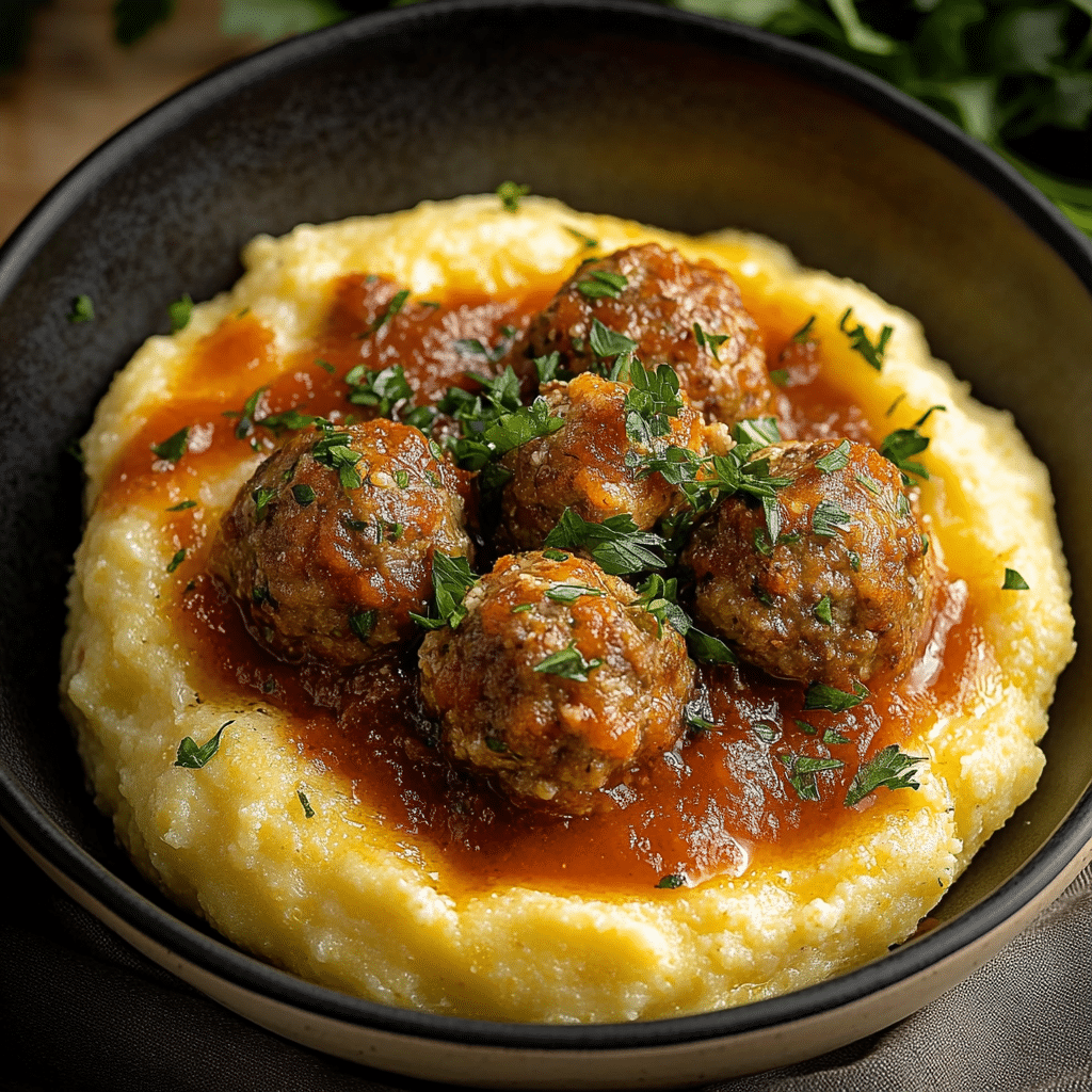 Easy Creamy Polenta & Meatballs Recipe to Try | Homemade Menus